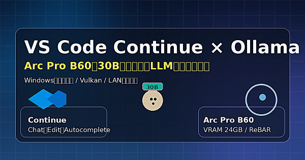Arc Pro B60で30B級ローカルLLMを開発支援に使う：Ollama＋VS Code Continue運用メモ | のりべーす
